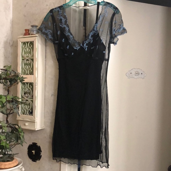 Rampage | Dresses | Rampage Slip Dress Sheer With Blue Embroidery And ...